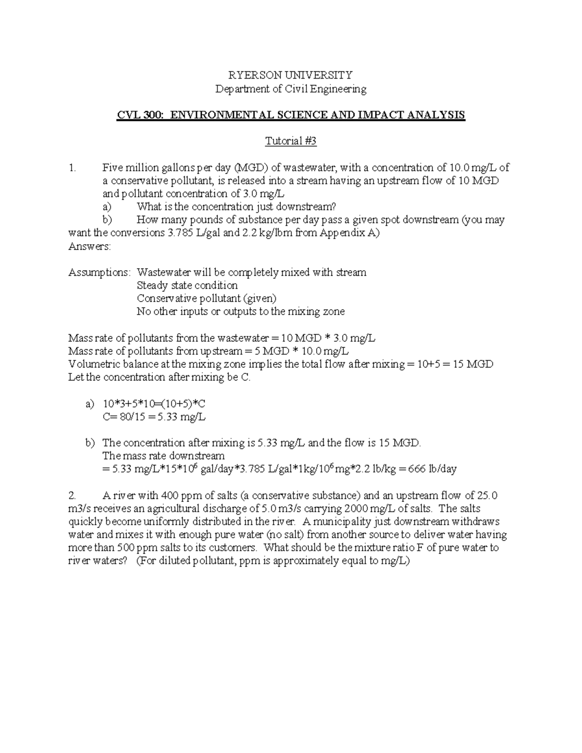 2015 CVL300 Tutorial 3 solution 1 - RYERSON UNIVERSITY Department of ...