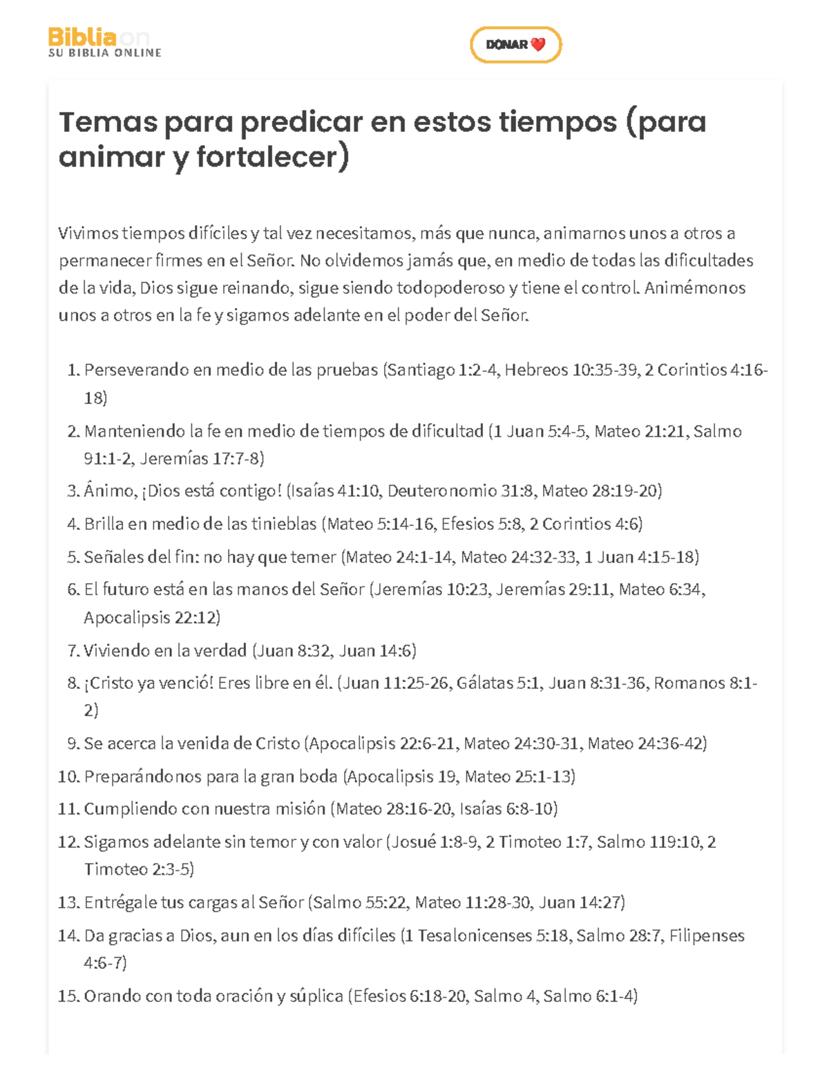 SU BIBLIA ONLINE DONAR: Temas de Predicación para Fortalecer la Fe ...