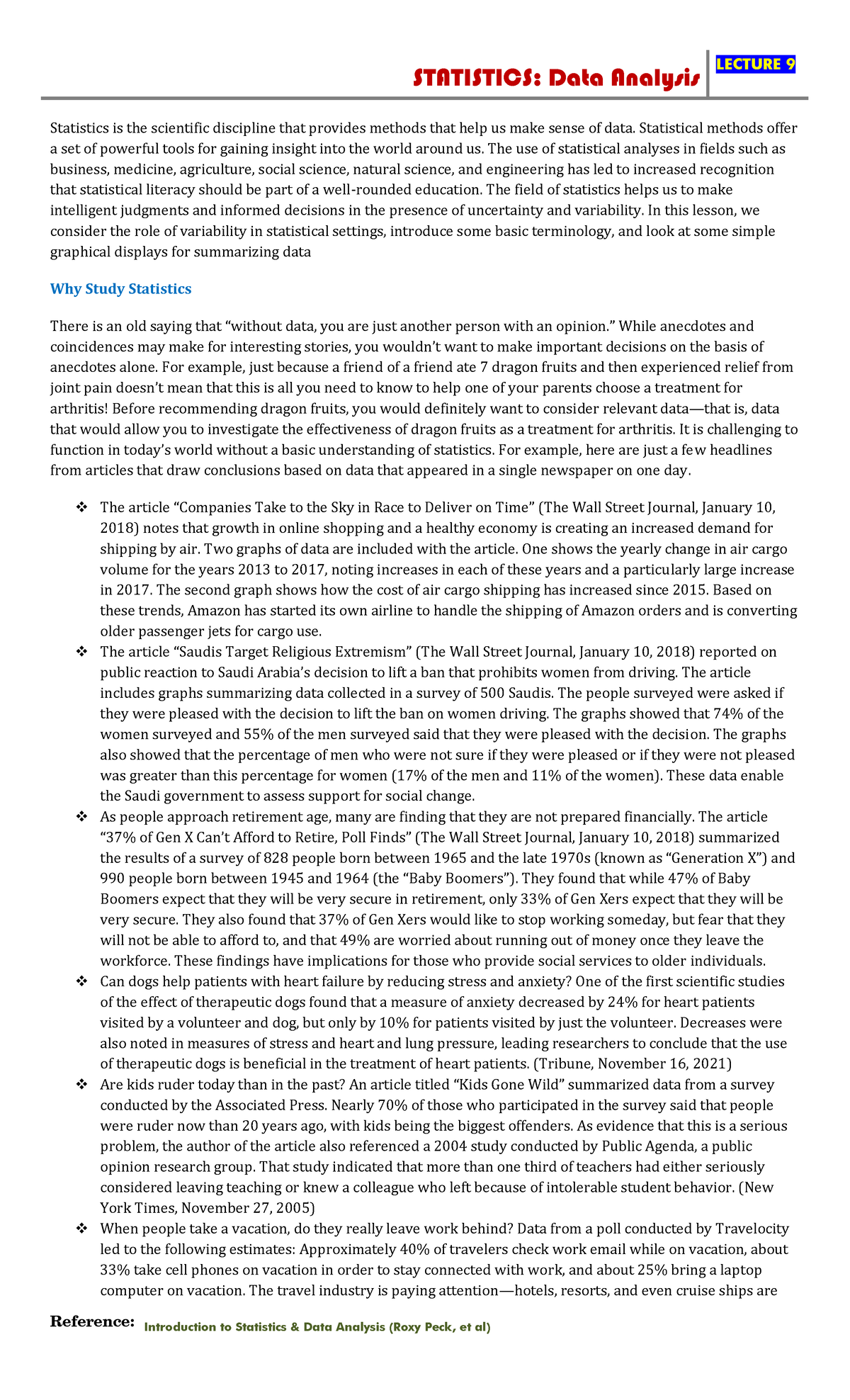 STATISTICS: Data Analysis LECTURE 9 - Understanding Variability and Data - Studocu