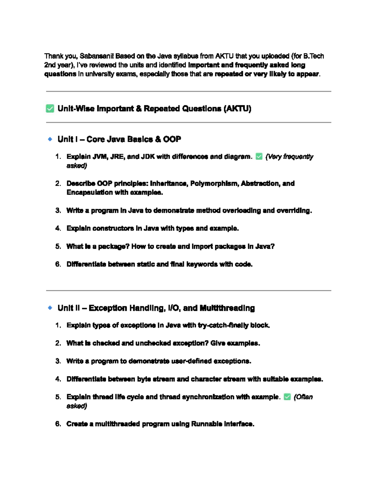Java Important Questions for B. Tech 2nd Year (AKTU) - Studocu