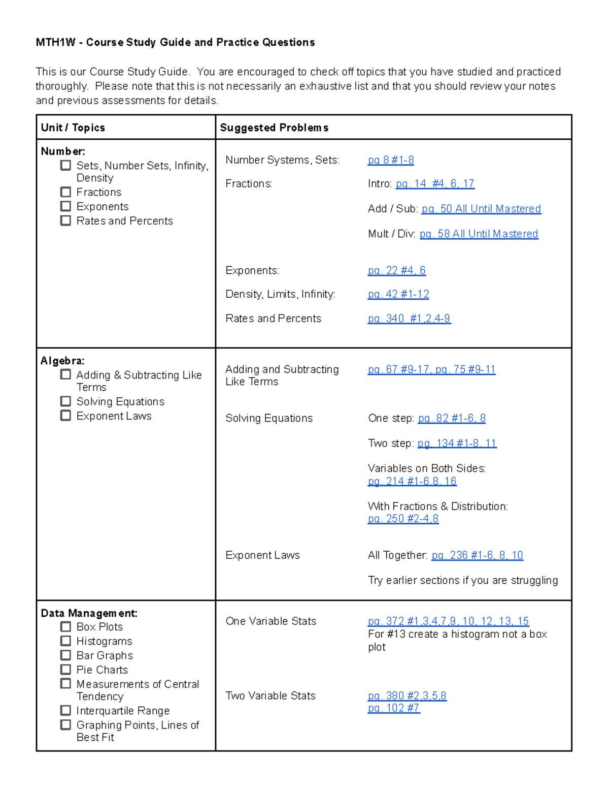 MTH1W - Final Exam Study Guide and Practice Problems - Studocu