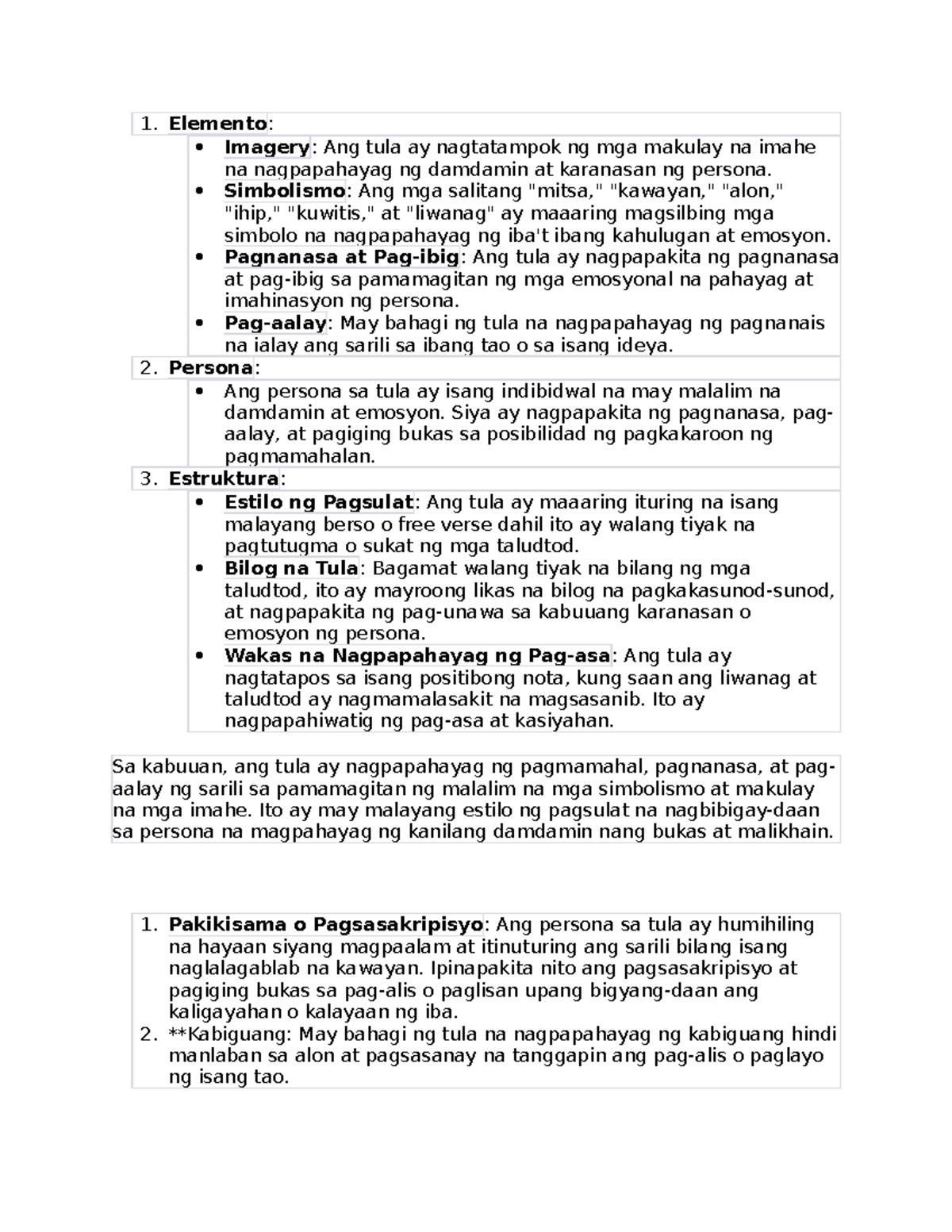 TULA - Imaginative Elements and Persona Analysis in Poetry - Studocu