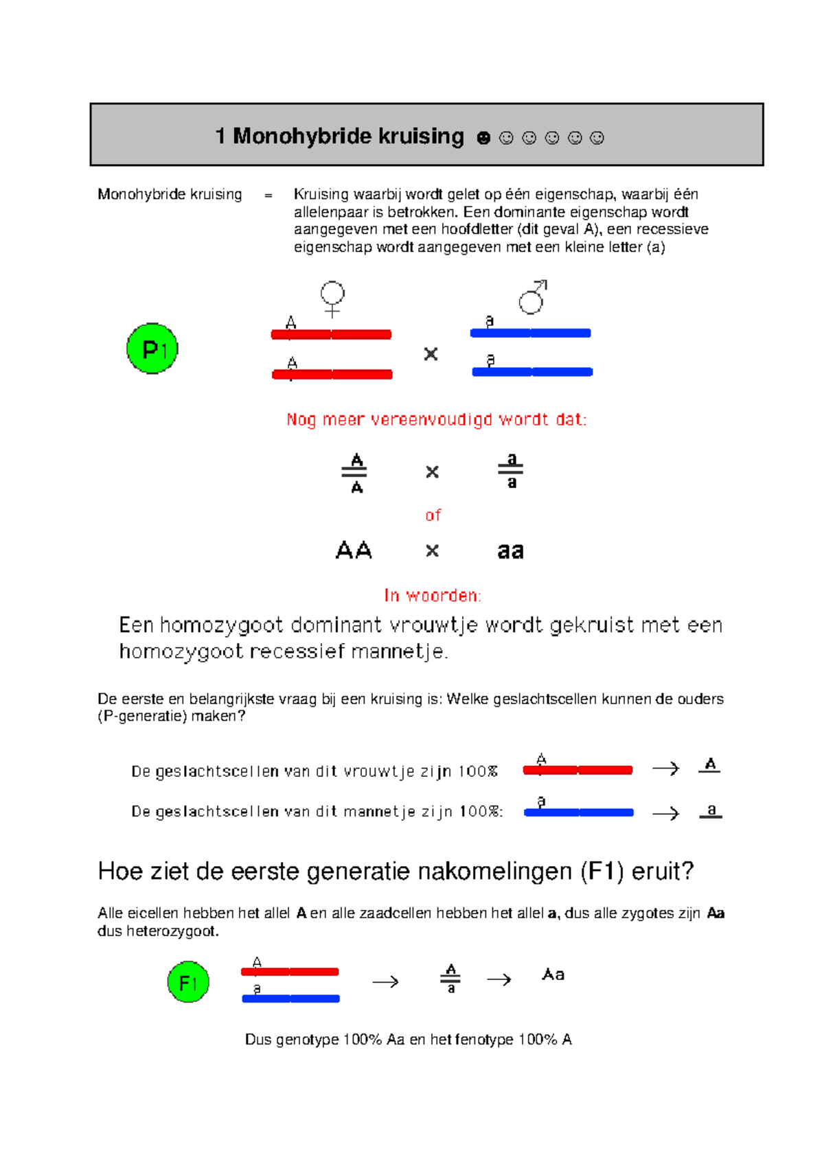 Opgaves Monohybride Kruisingen - Genotypes en Fenotypes Analyzed ...