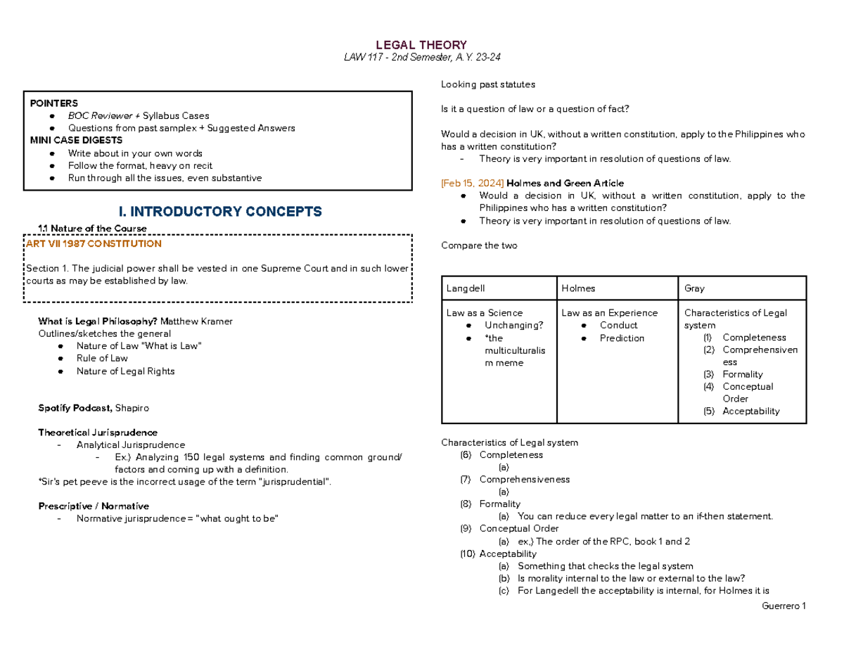 LAW 117 - Legal Theory Final Exam Notes and Mini Case Digests - Studocu