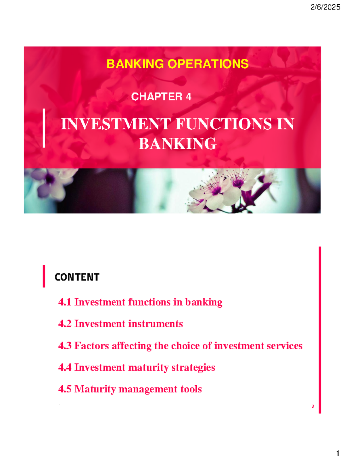 BANKING 101: CHAPTER 4 - INVESTMENT FUNCTIONS & INSTRUMENTS - Studocu