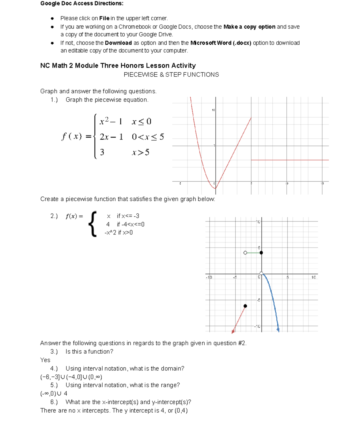 NC Math 2 Module 3 Honors: Piecewise Functions Study Guide - Studocu
