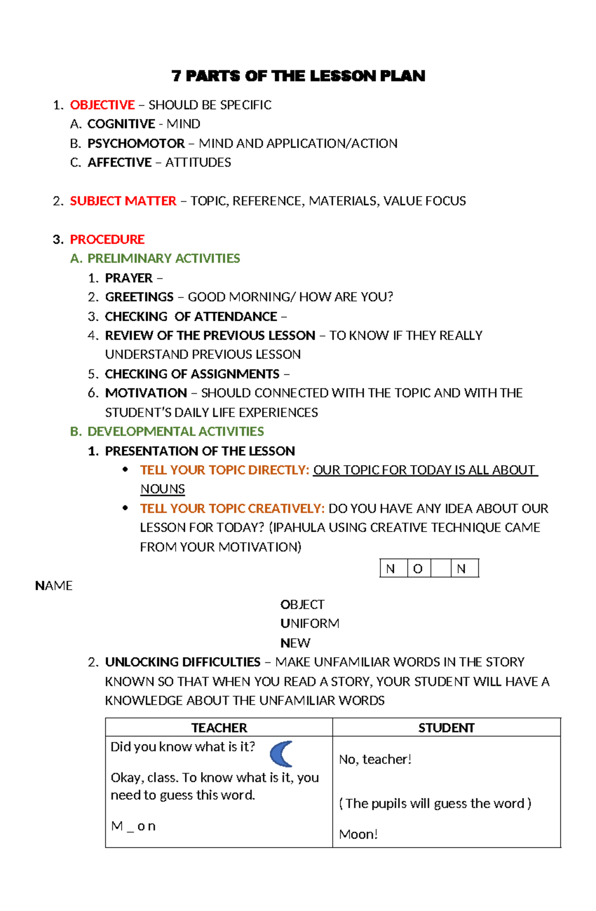 7 Essential Parts of the Lesson Plan: A Teacher's Guide - Studocu