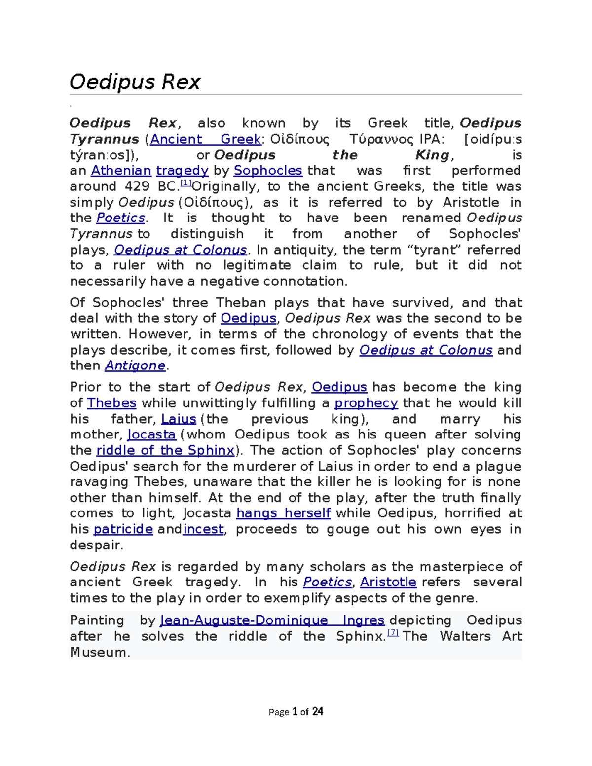Notes on Oedipus Rex (Sophocles) - Key Themes and Analysis - Studocu