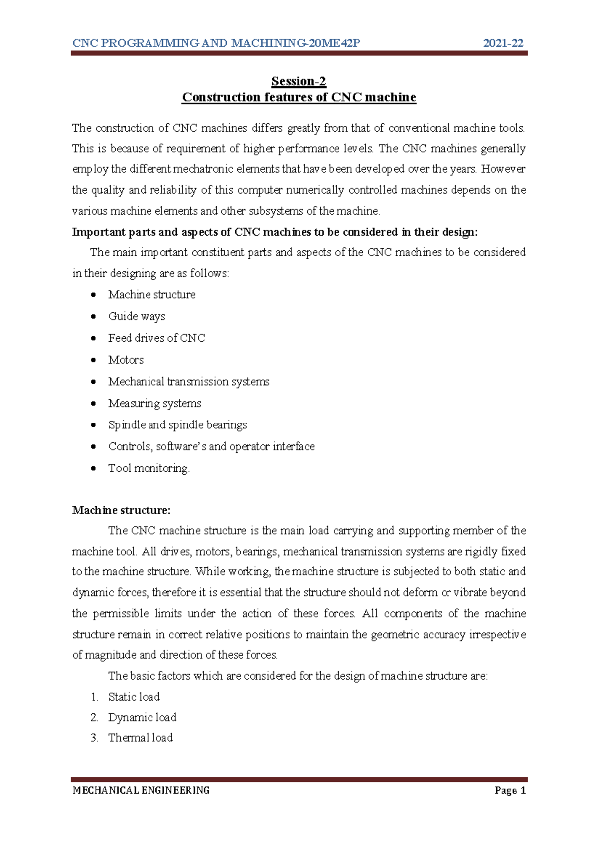 CNC P&M: Comprehensive Notes on Machine Construction & Features - Studocu