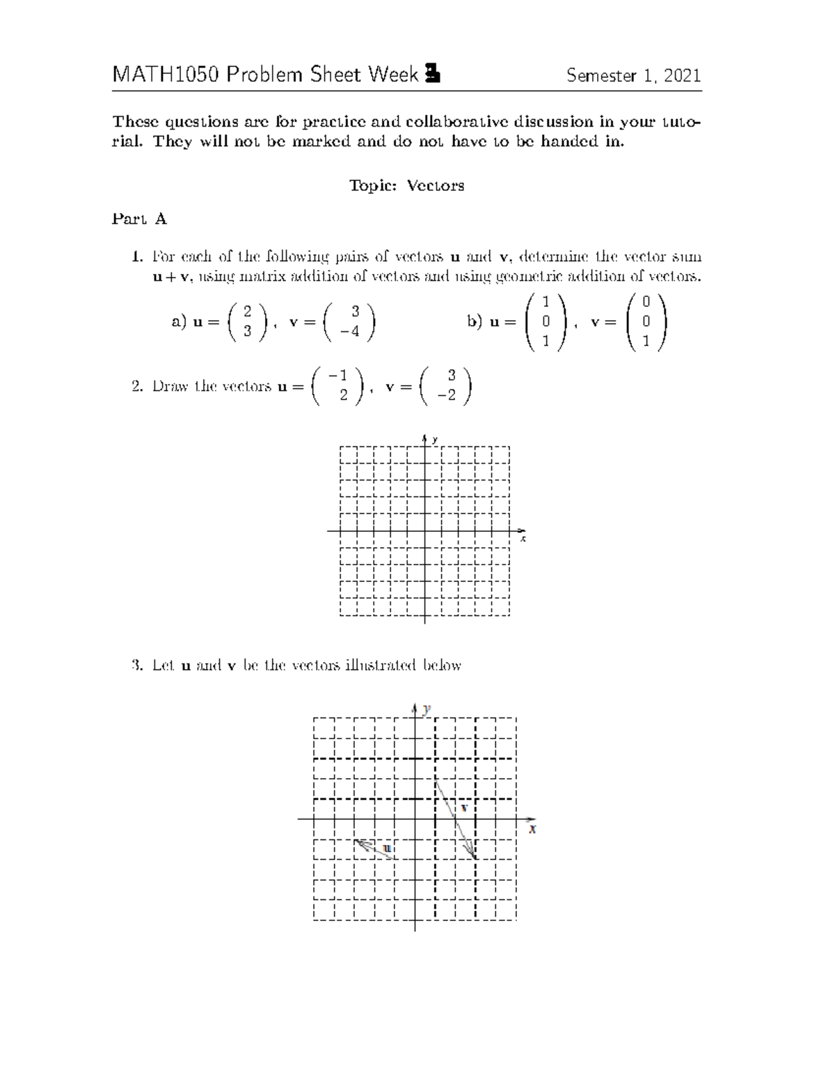 MATH1050 Week 3 worksheet - vectors - MATH1050 Problem Sheet Week 2 ...