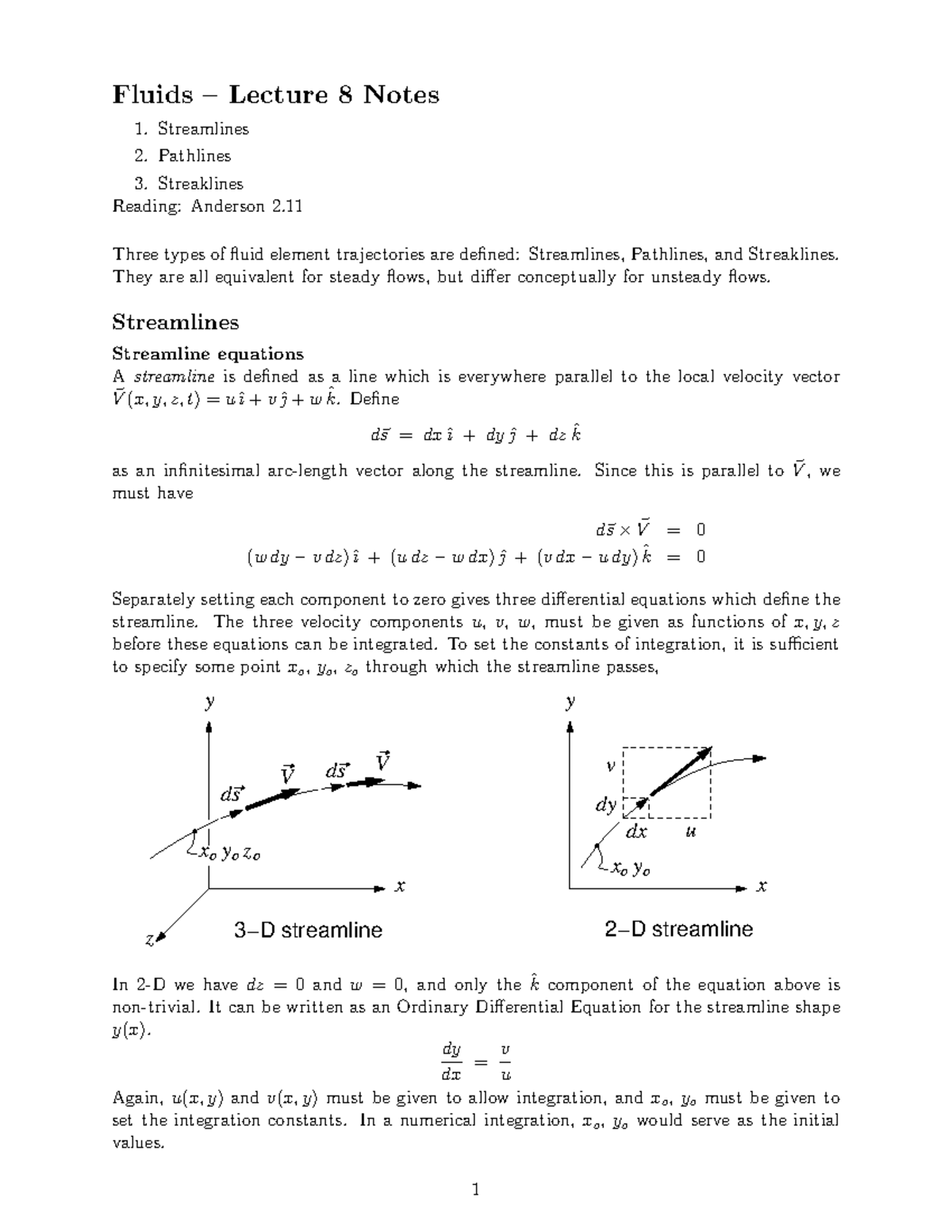 Fluids Lecture 8 Notes: Streamlines, Pathlines, Streaklines - Studocu