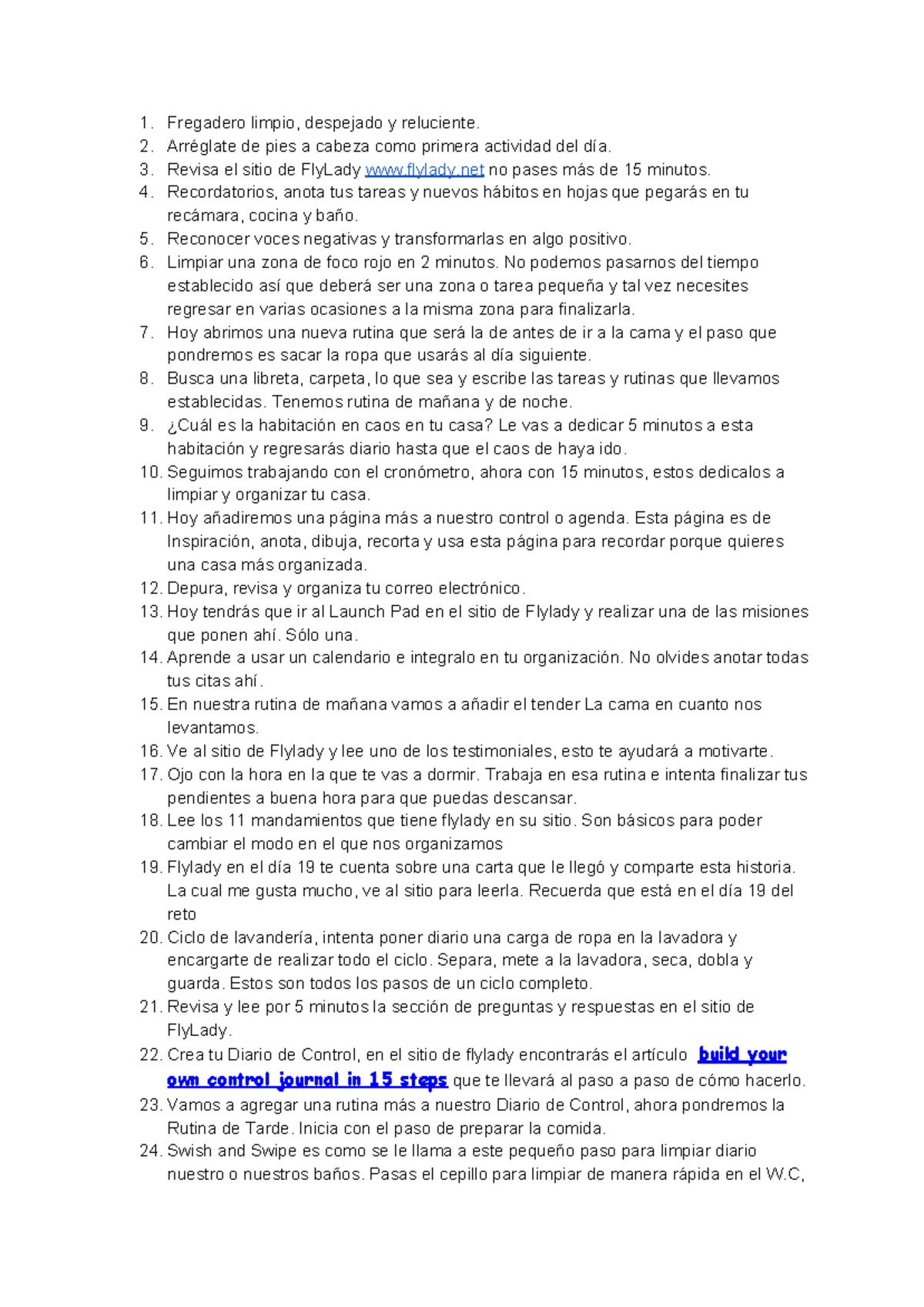 31 Pasos de Organización Personal: Guía Práctica de FlyLady - Studocu