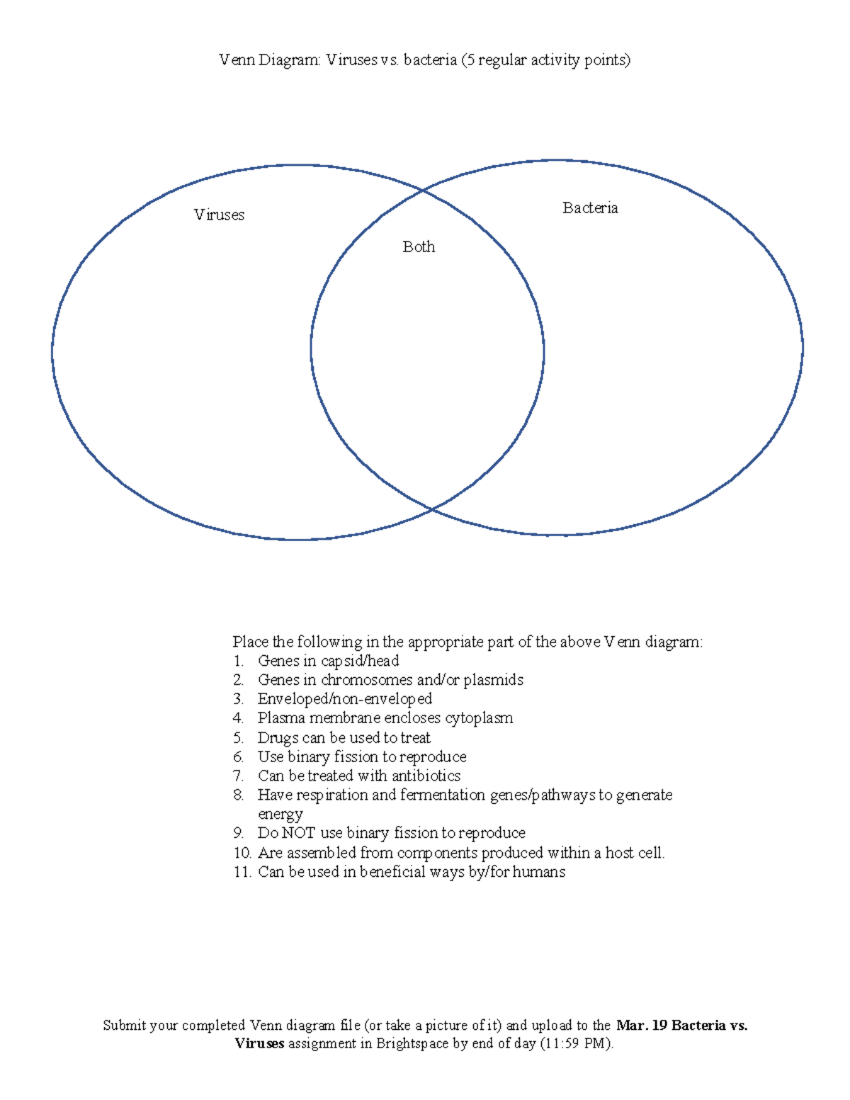 Venn Diagram: Comparing Viruses & Bacteria for Mar 19 WS - Studocu