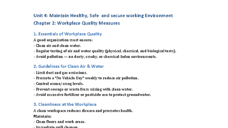 002: Workplace Quality Measures - Maintaining a Safe & Healthy ...