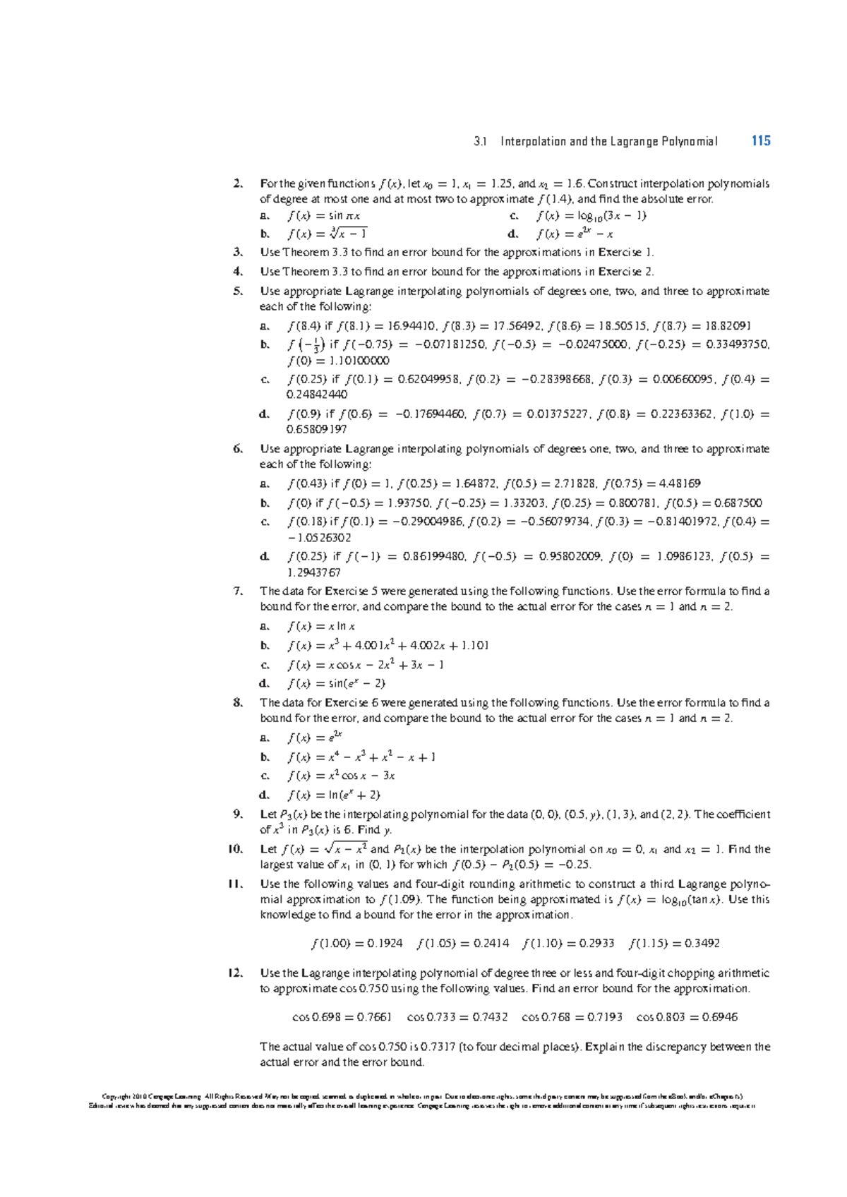 Tutorial 3 - 3 Interpolation and the Lagrange Polynomial 115 For the given functions f (x), let ...