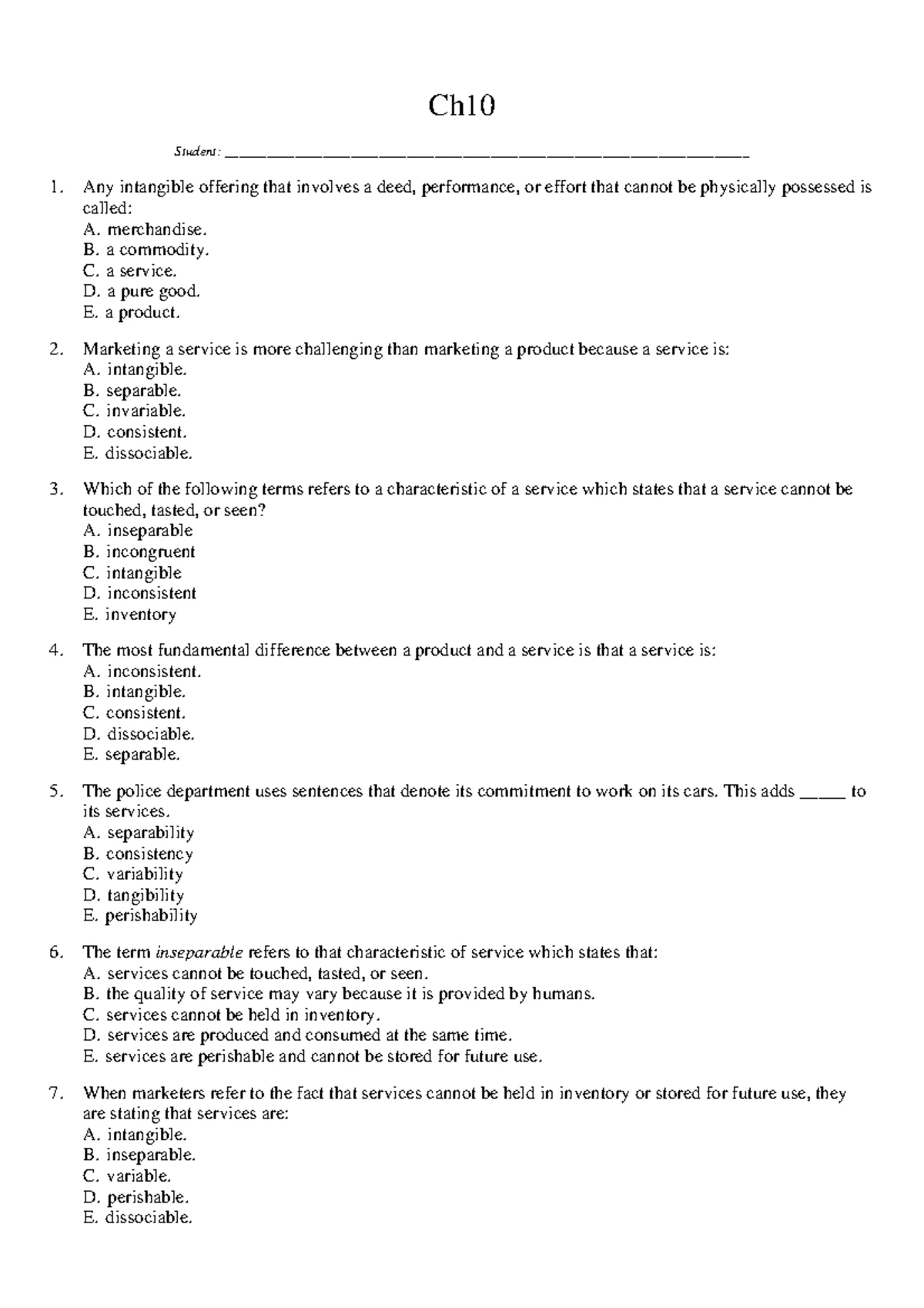 Ch10 - quiz answers - Ch _Student: - Studocu