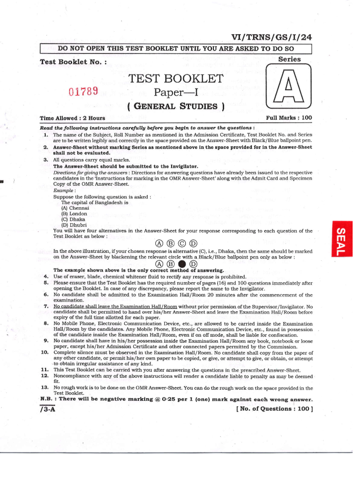 GS MVI 08 2024: APSC Junior Engineer General Studies Test Booklet - Studocu