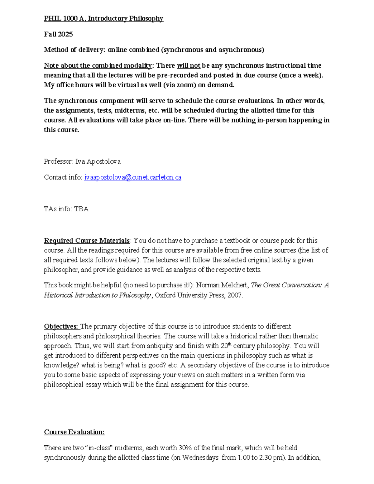 PHIL 1000, Introductory Philosophy Fall 2025 Course Outline - Studocu