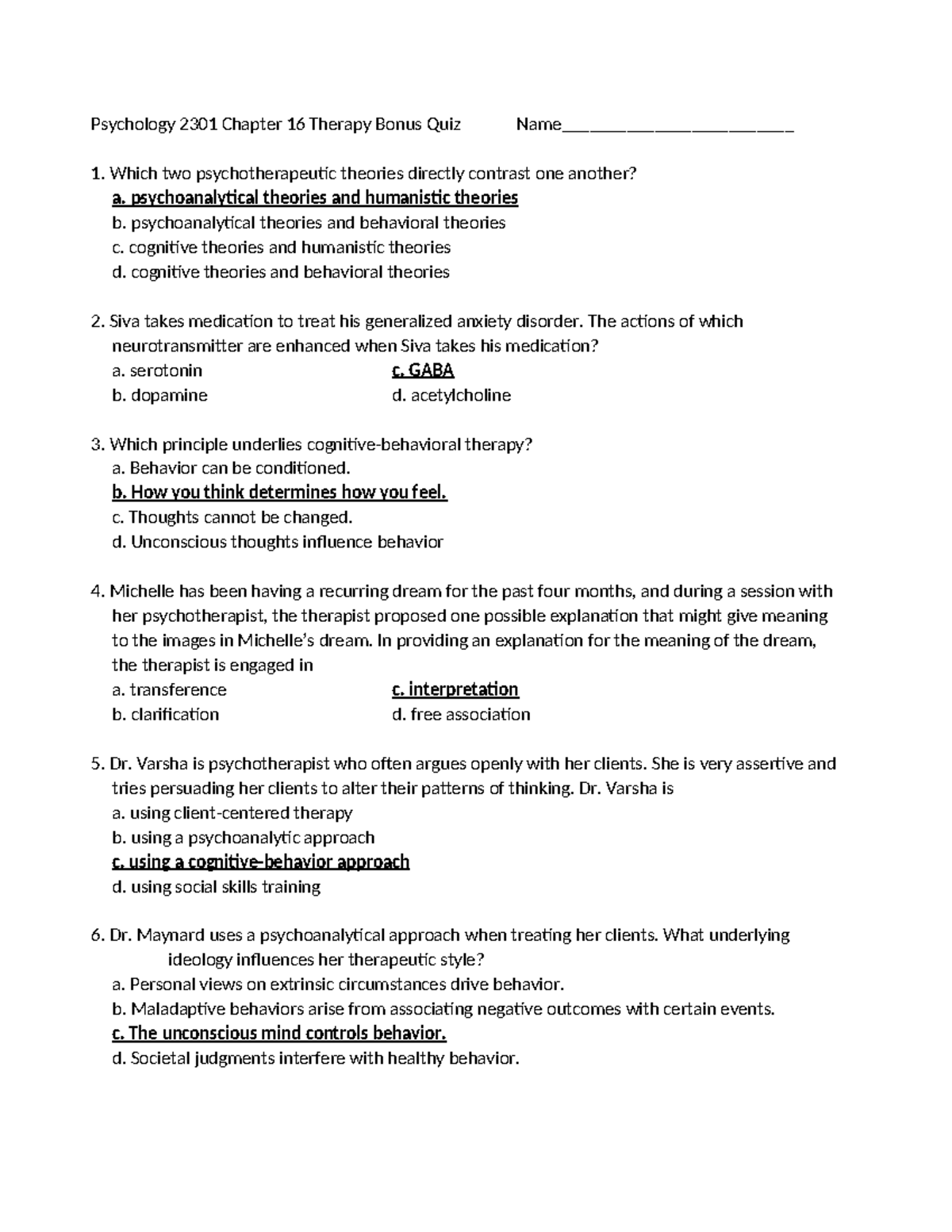 Psychology 2301 Chapter 16 Bonus Quiz-2 - Psychology 2301 Chapter 16 ... Psychology 2301 Chapter 16 Bonus Quiz-2 - Psychology 2301 Chapter 16 ...