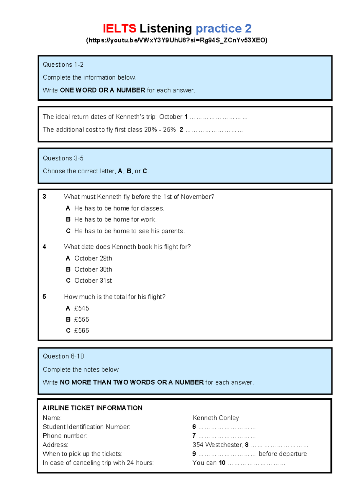 IELTS Listening Practice 2: Complete Questions & Notes - Studocu
