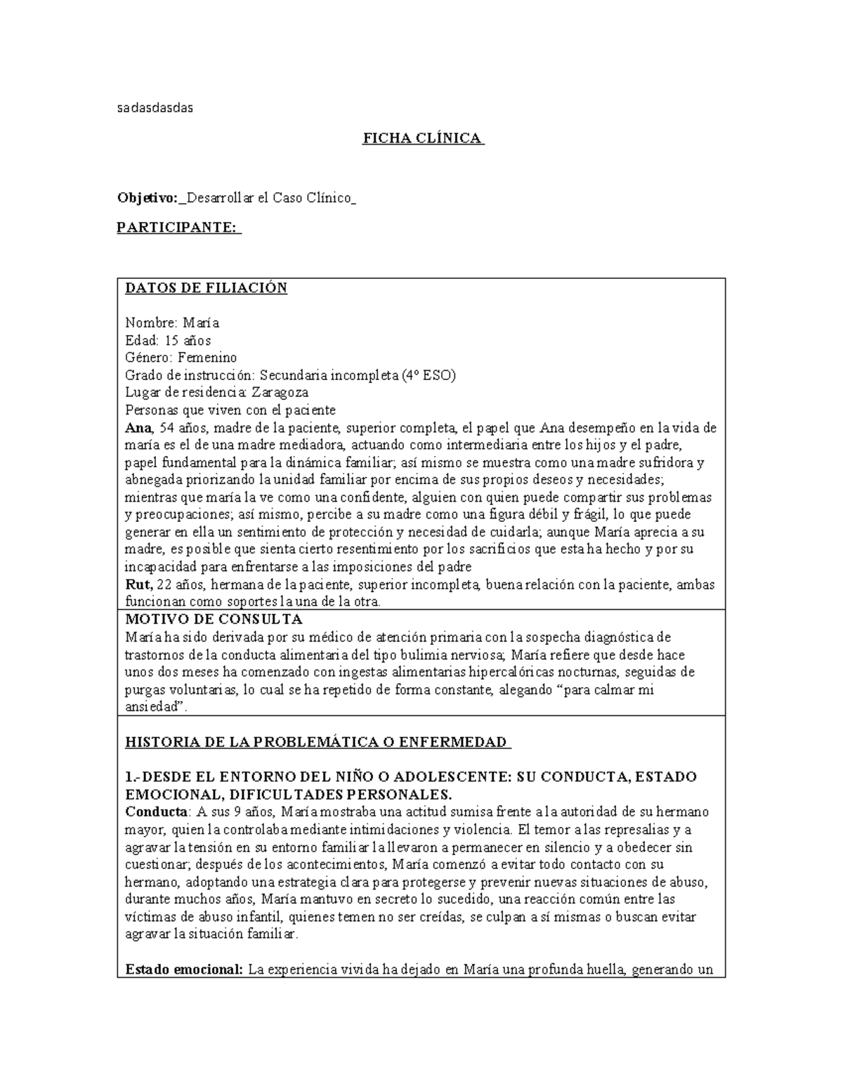2asdasdwdasfasc - Normal - sadasdasdas FICHA CLÍNICA Objetivo ...