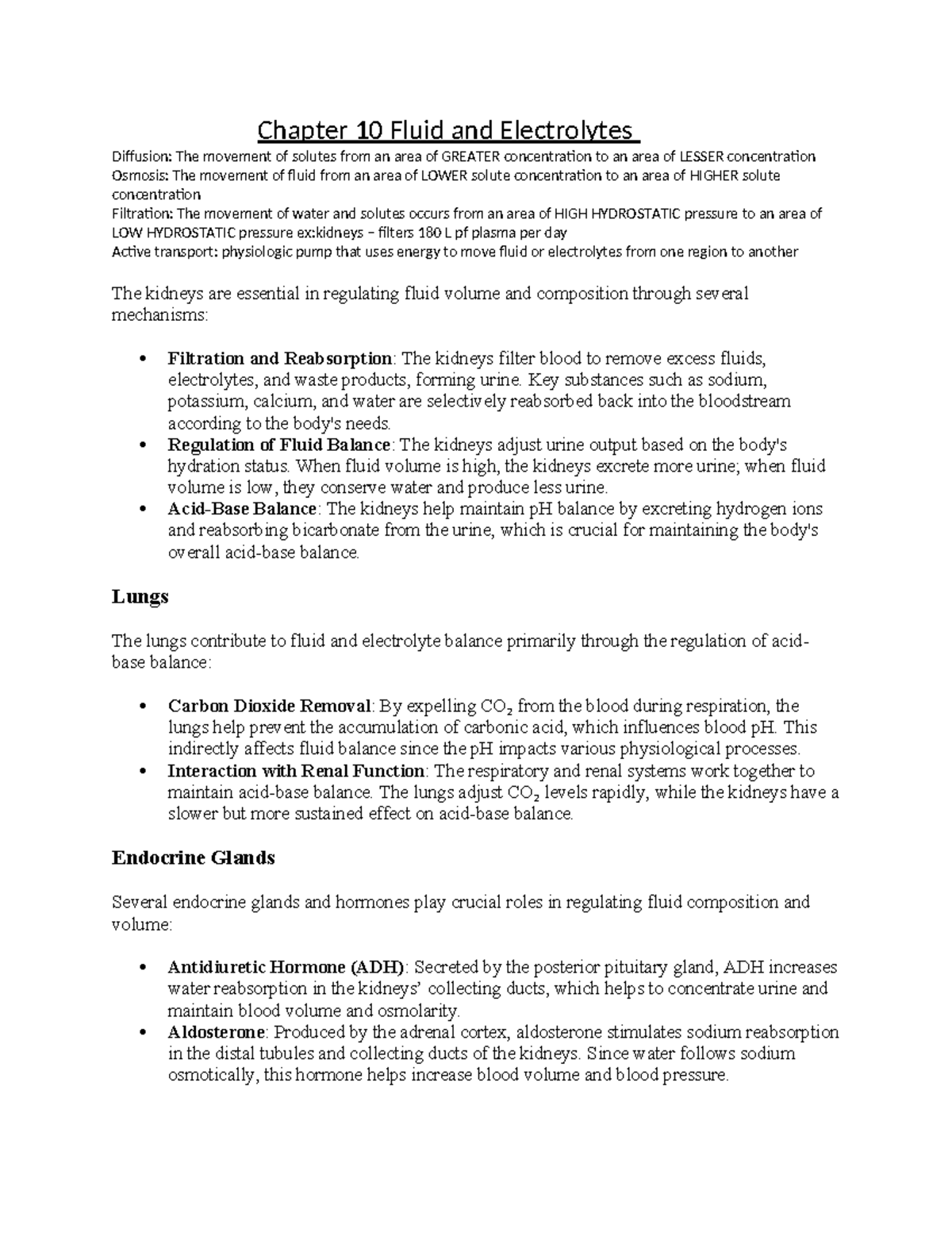 Chapter 10: Fluid & Electrolyte Management in Human Physiology - Studocu