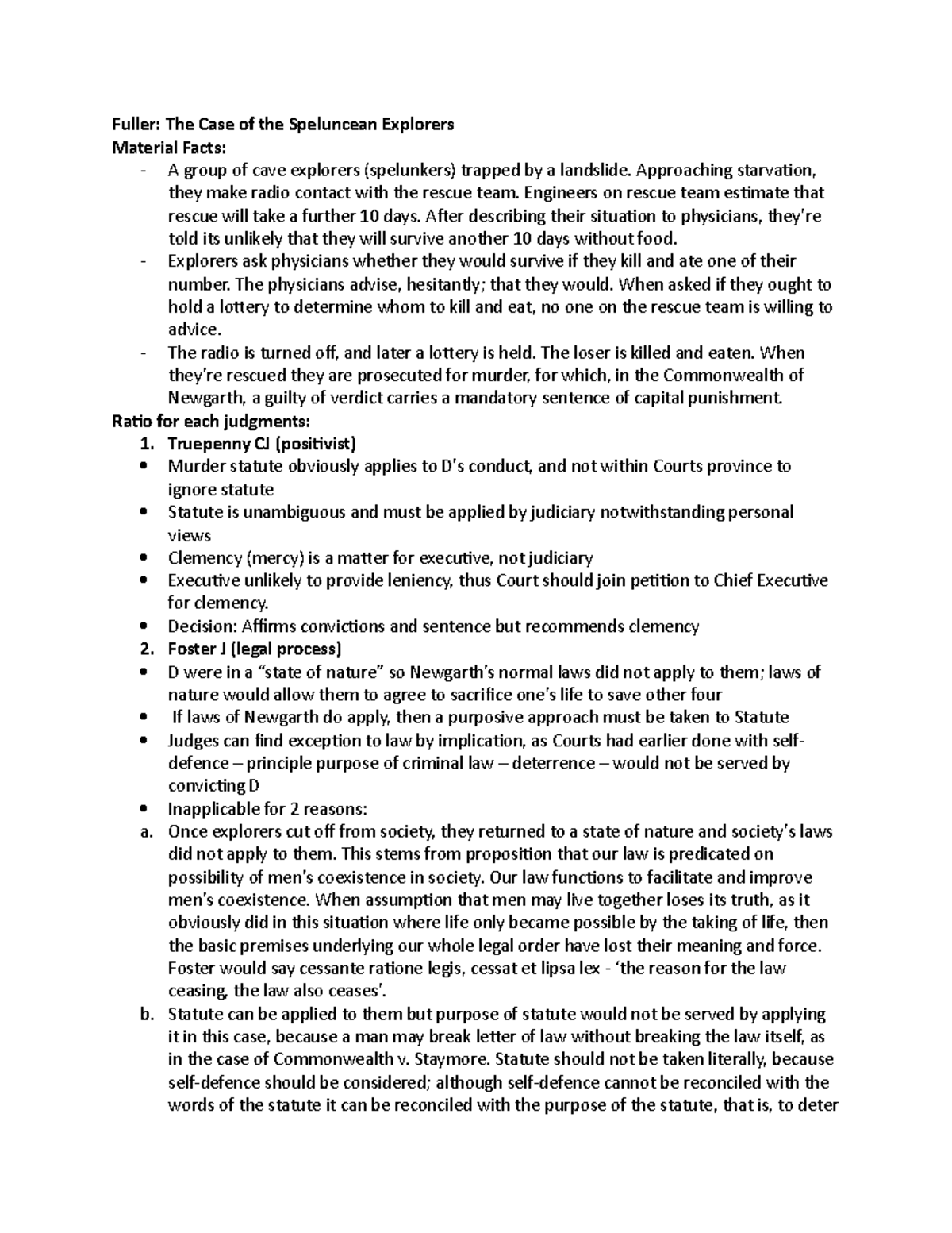 Legal Reasoning Summary - Fuller: The Case of the Speluncean Explorers ...