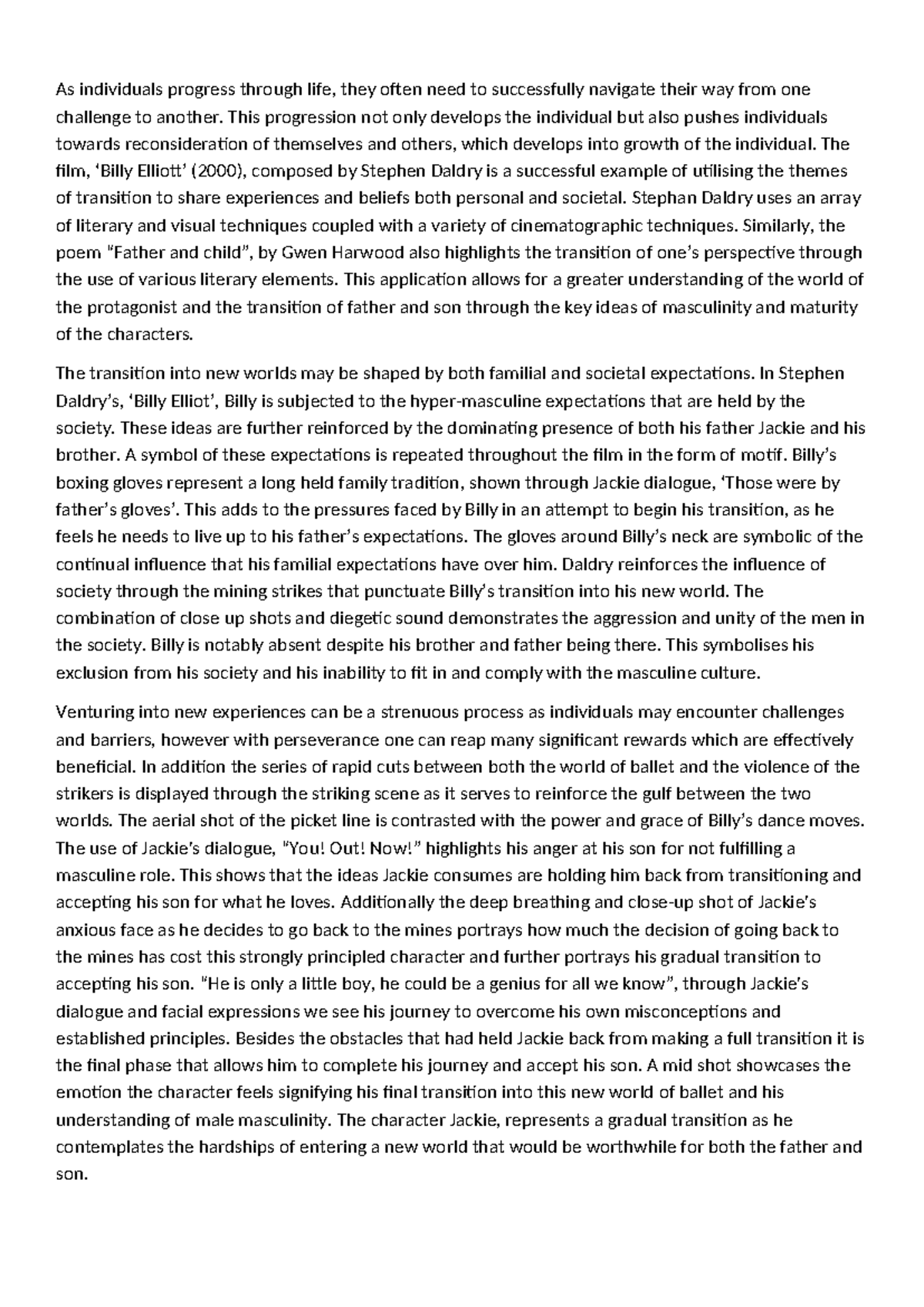Billy Elliot Essay: Exploring Themes of Transition and Masculinity ...