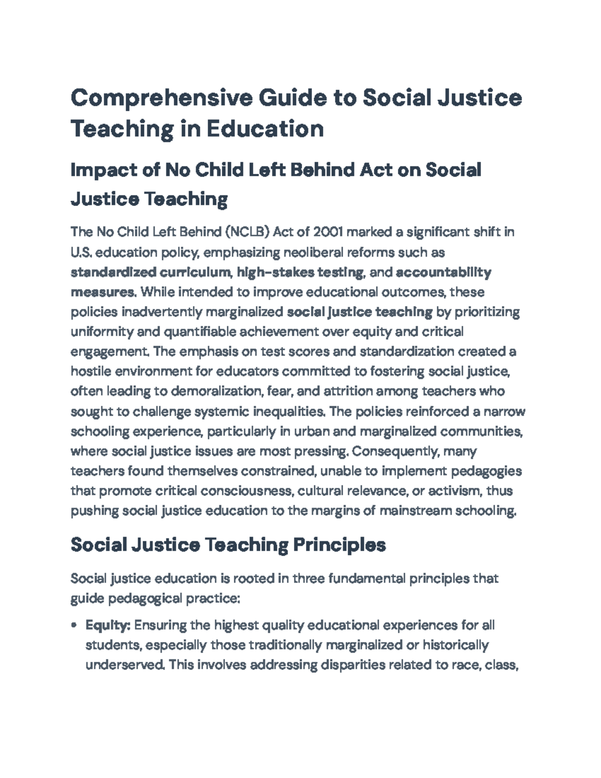 Comprehensive Guide to Social Justice Teaching: NCLB's Impact on ...