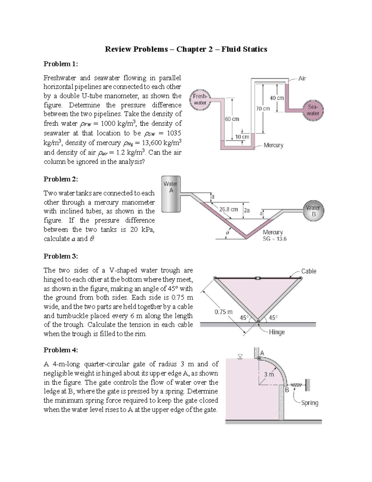 Chapter 2 - Fluid Statics - Review Problems & Solutions - Studocu