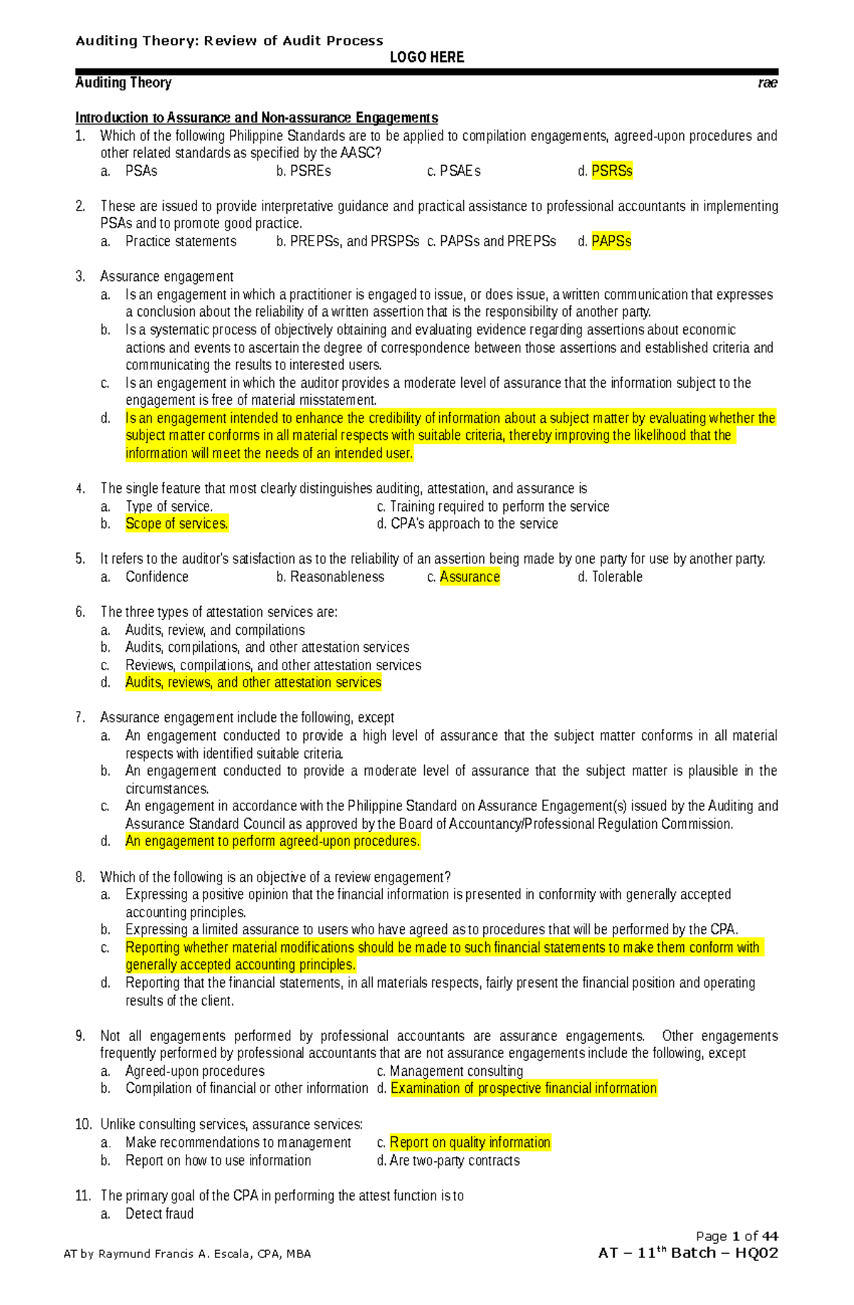 Auditing Theory Reviewer Notes for ACCT 201 - Final Exam Prep - Studocu