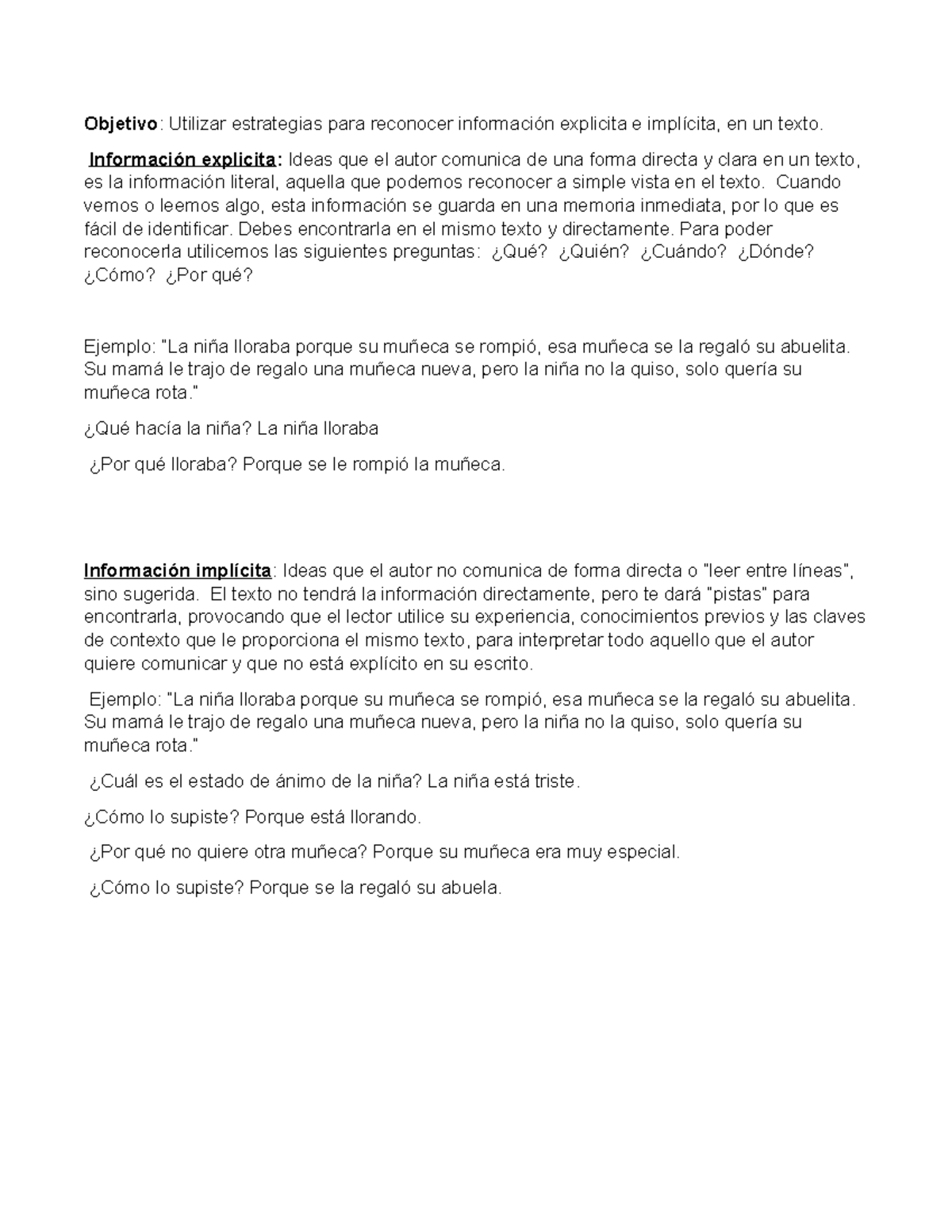 Guía de Comprensión Lectora: Información Explícita e Implícita - Studocu