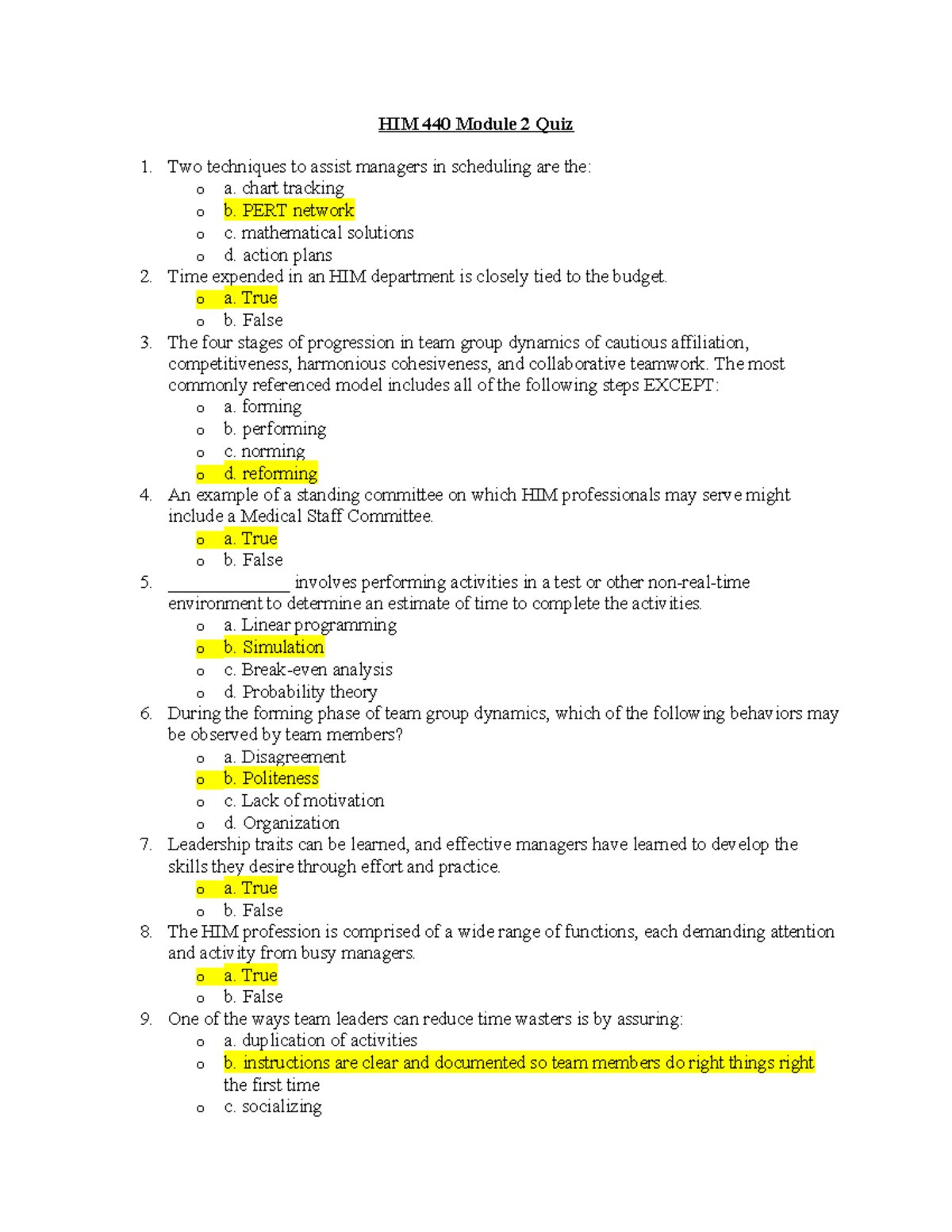 HIM 440 Module 2 Quiz Questions and Answers Review - Studocu