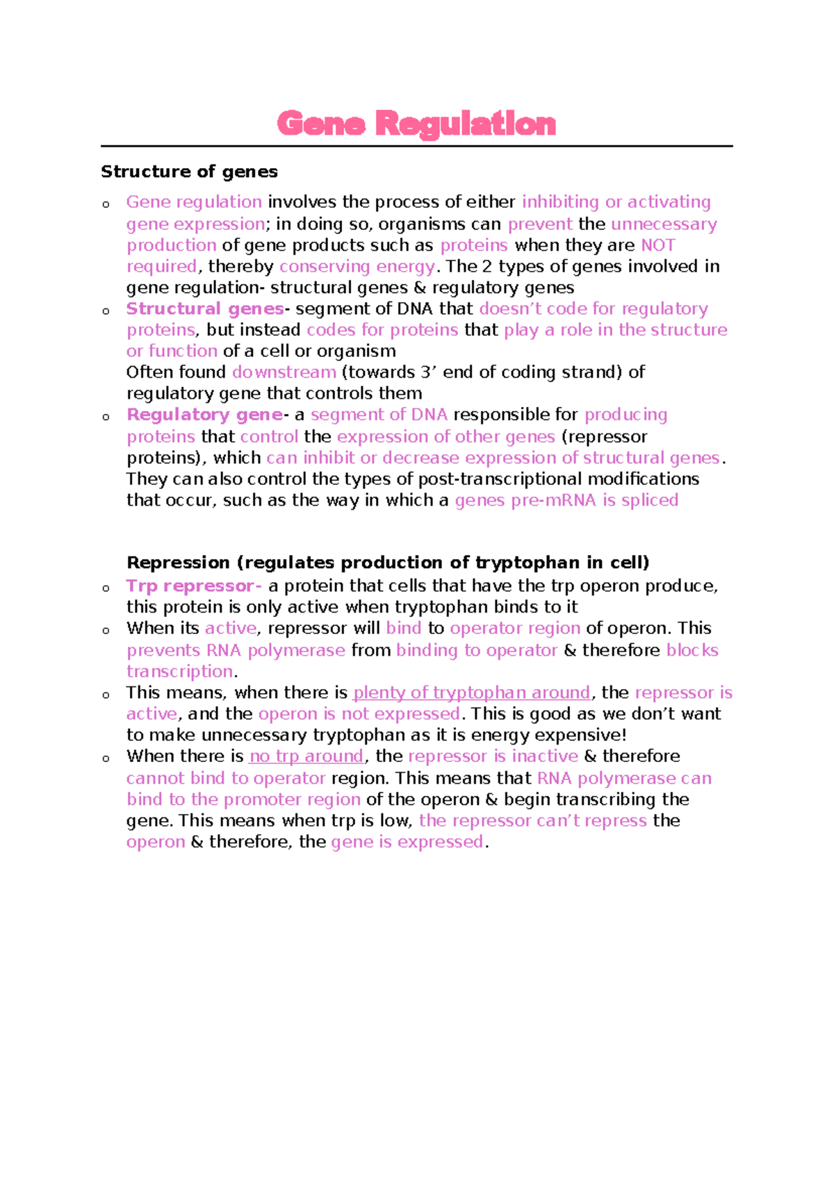 Gene Regulation: Structure and Function of Genes in Gene Expression ...