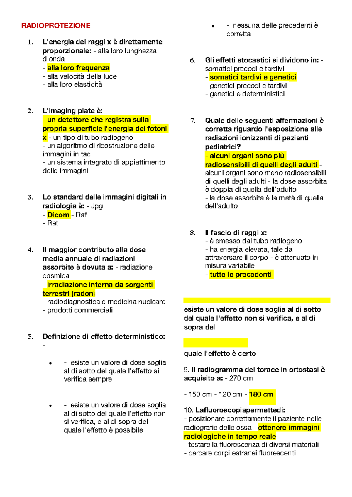 Radioprotezione: Domande e Risposte per Esame (Corso RAY101) - Studocu