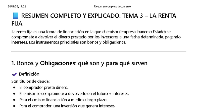 Resumen Completo y Explicado: Tema 3 - La Renta Fija - Studocu