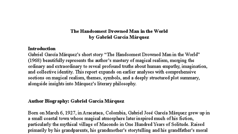 Analysis of "The Handsomest Drowned Man in the World" - MAG 101 - Studocu