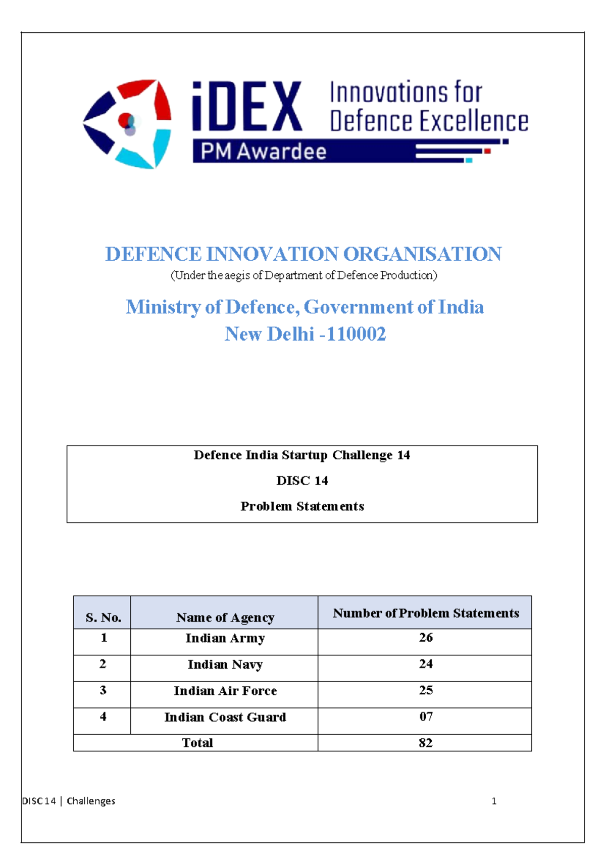 DISC 14 Problem Statements: Innovations for Defence Startups - Studocu