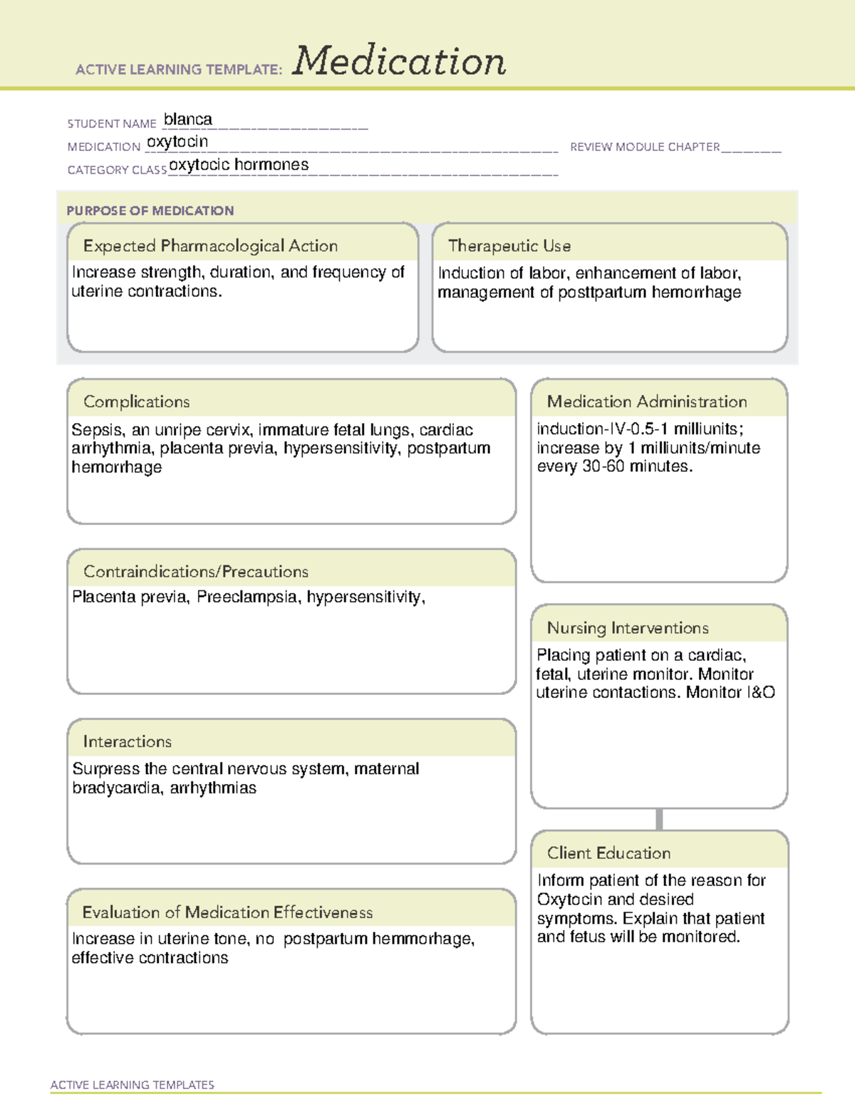 ACTIVE LEARNING TEMPLATE: Oxytocin Review Module for Class - Hormones ...