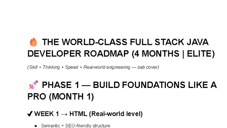 JAVA Developer Roadmap: Full Stack Journey in 4 Months - Studocu