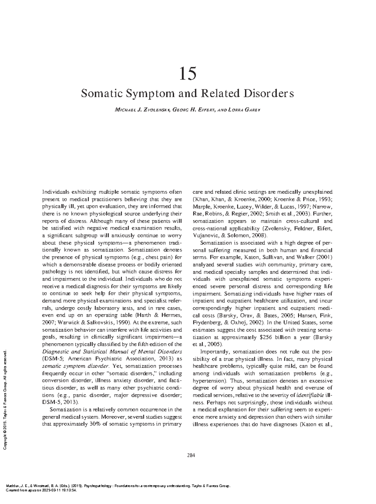 Title: Examining DSM-5 Changes in Somatic Symptom and Related Disorders ...