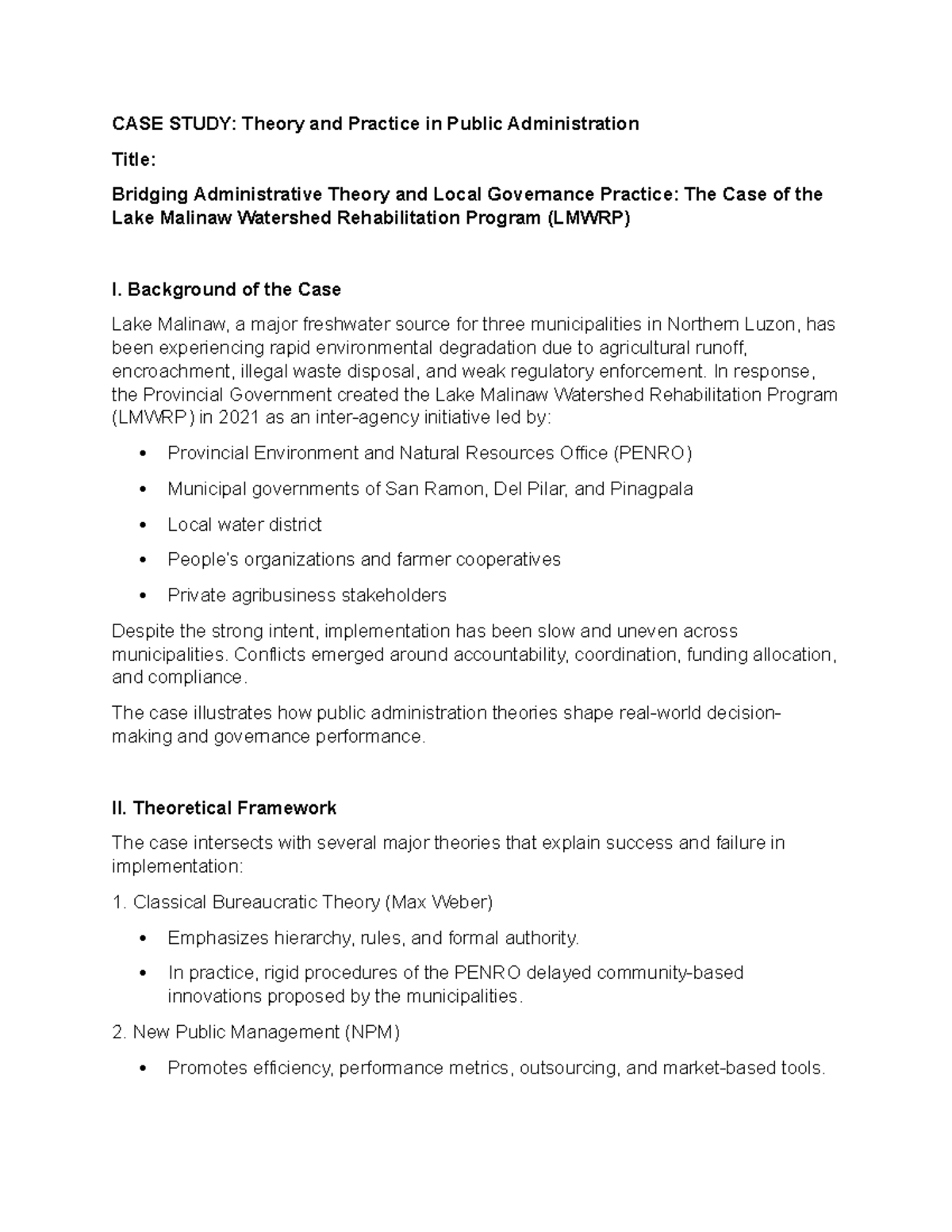CASE STUDY: Bridging Theory and Practice in LMWRP Implementation - Studocu