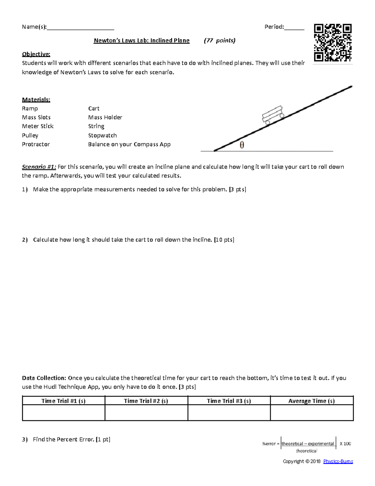 Newton's Laws Incline Plane Lab AP Physics: Experiment & Analysis - Studocu