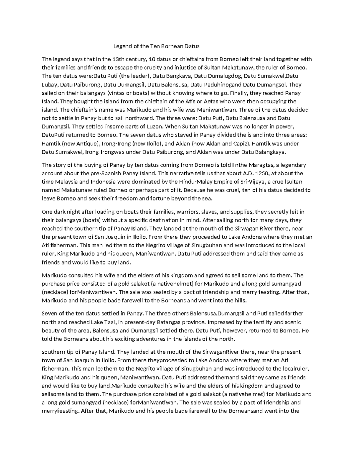 The Legend of the Ten Bornean Datus: A Historical Account - Studocu