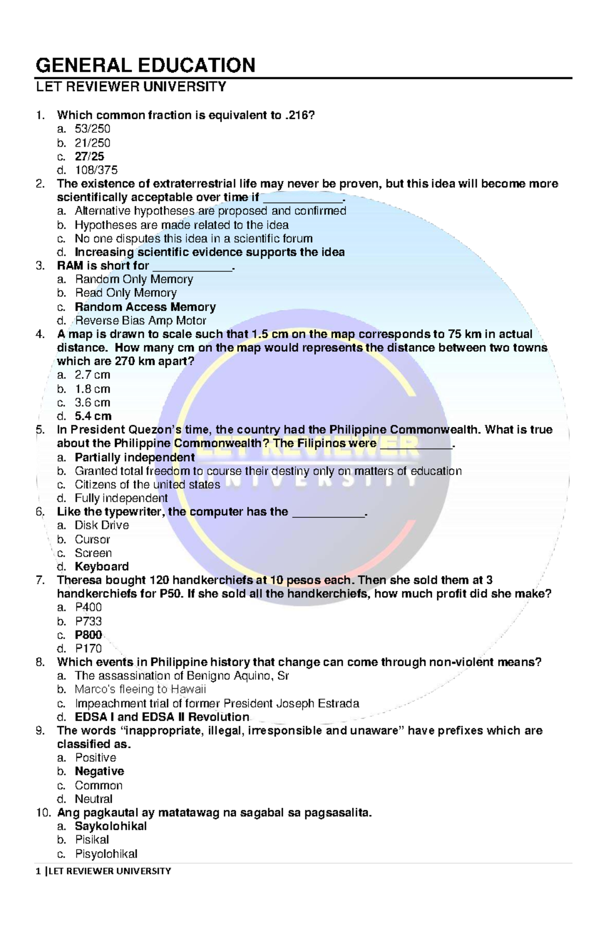 General Education LET Reviewer: Key Concepts and Practice Questions ...