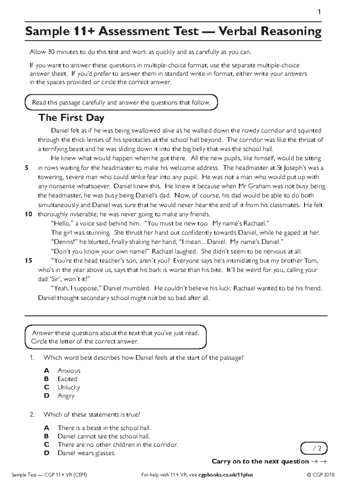 CGP 11 Plus CEM Verbal Reasoning Sample Assessment Test - Studocu