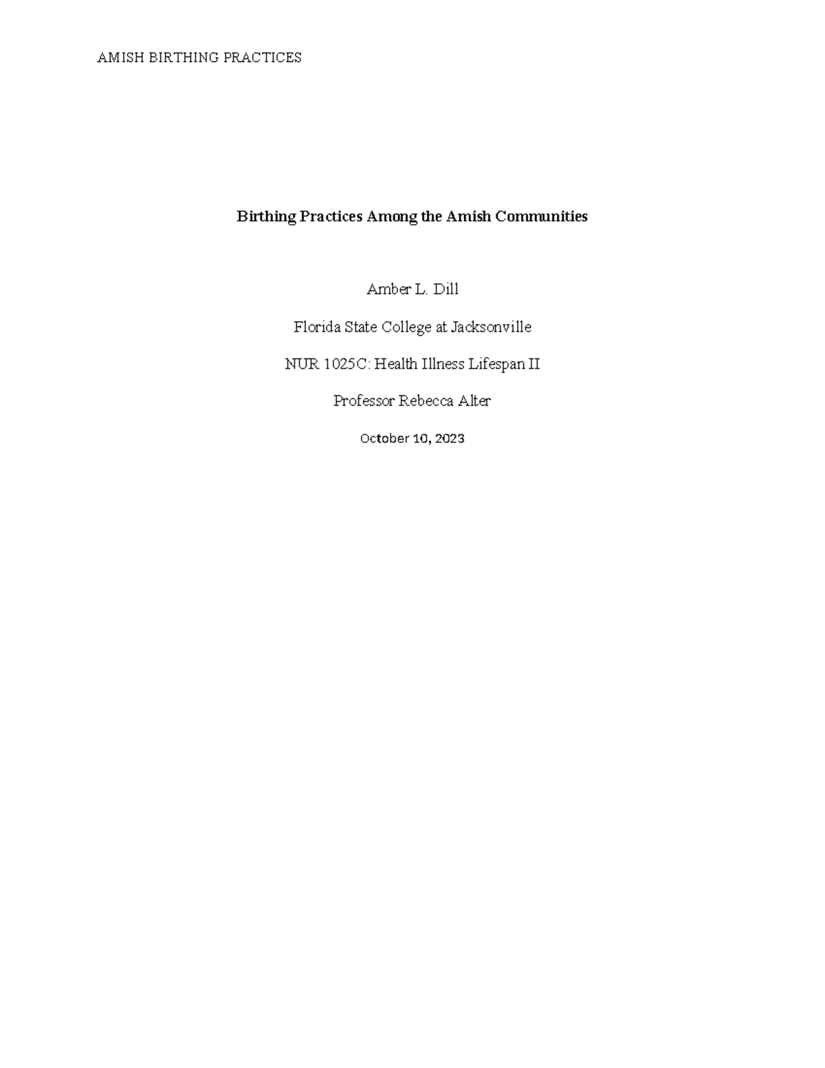 Birthing Practices Among the Amish Communities - Dill Florida State ...