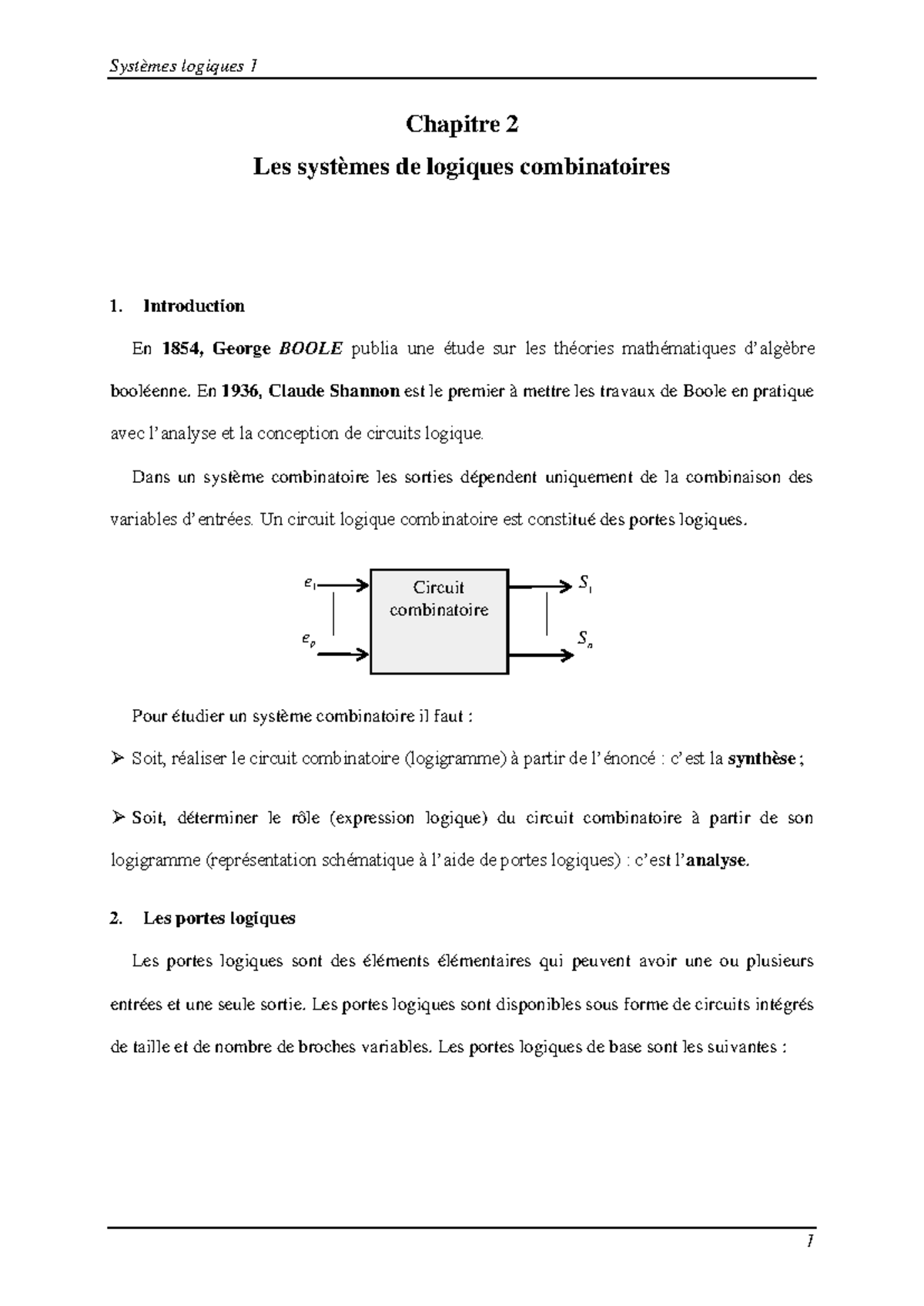 Systèmes logiques 1 - Chapitre 2 : Logique combinatoire et ...