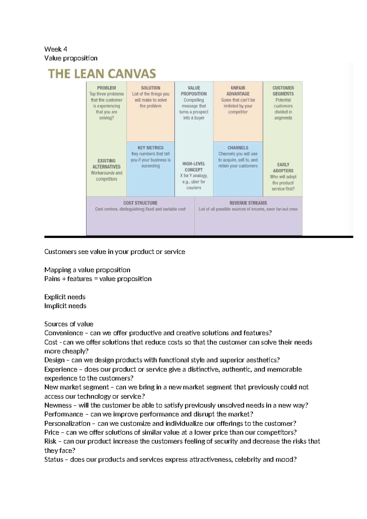 Week 4 Lecture Notes: Value Proposition & Customer Insights - Studocu
