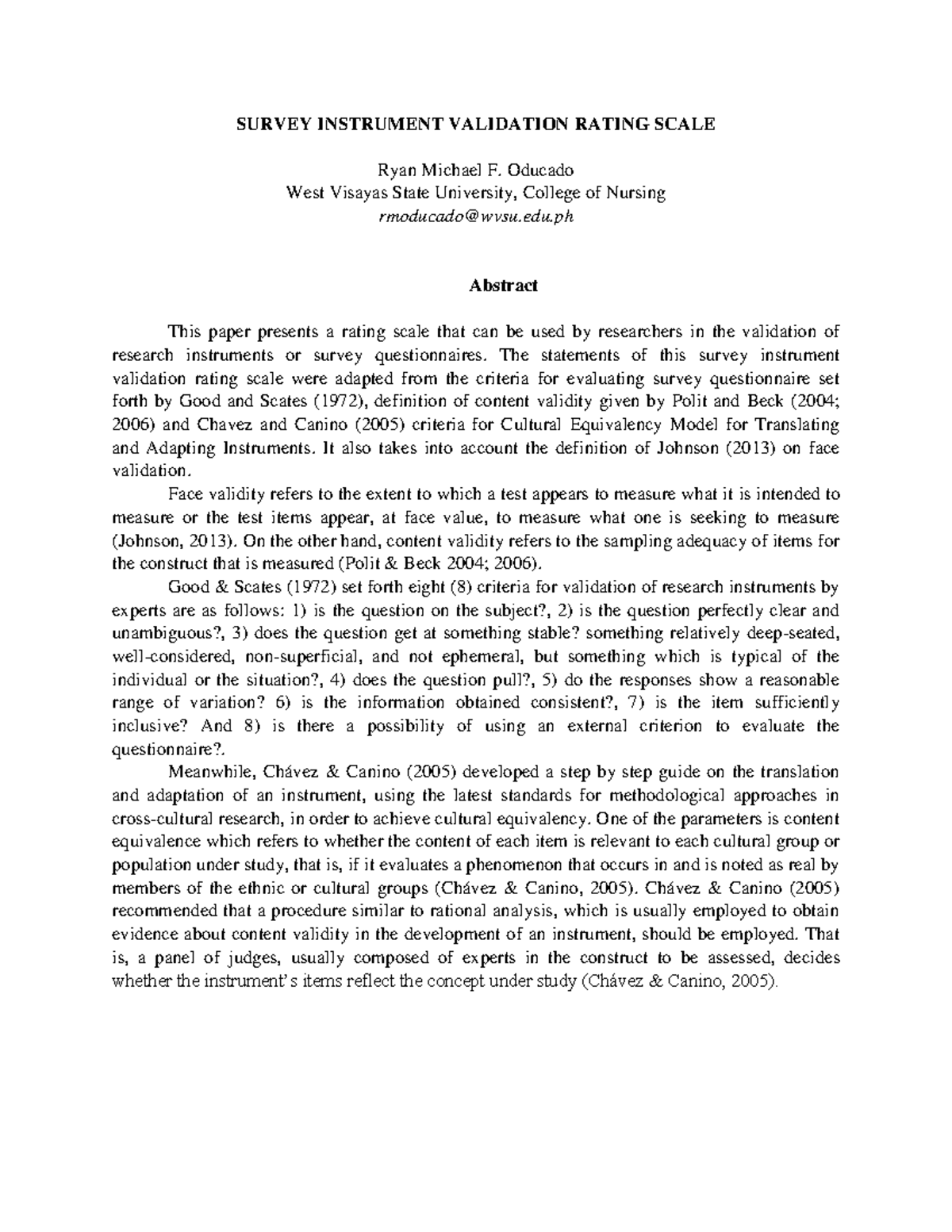 Survey Instrument Validation Rating Scale for Research Tools - Studocu